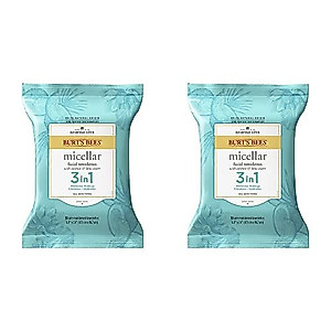 Burt's Bees, 3 in Facial Cleanser Towelettes and Makeup Remover Wipes and Made Repurposed Cotton, Micellar with Coconut & Lotus Water, 30 Count (Pack of 2)