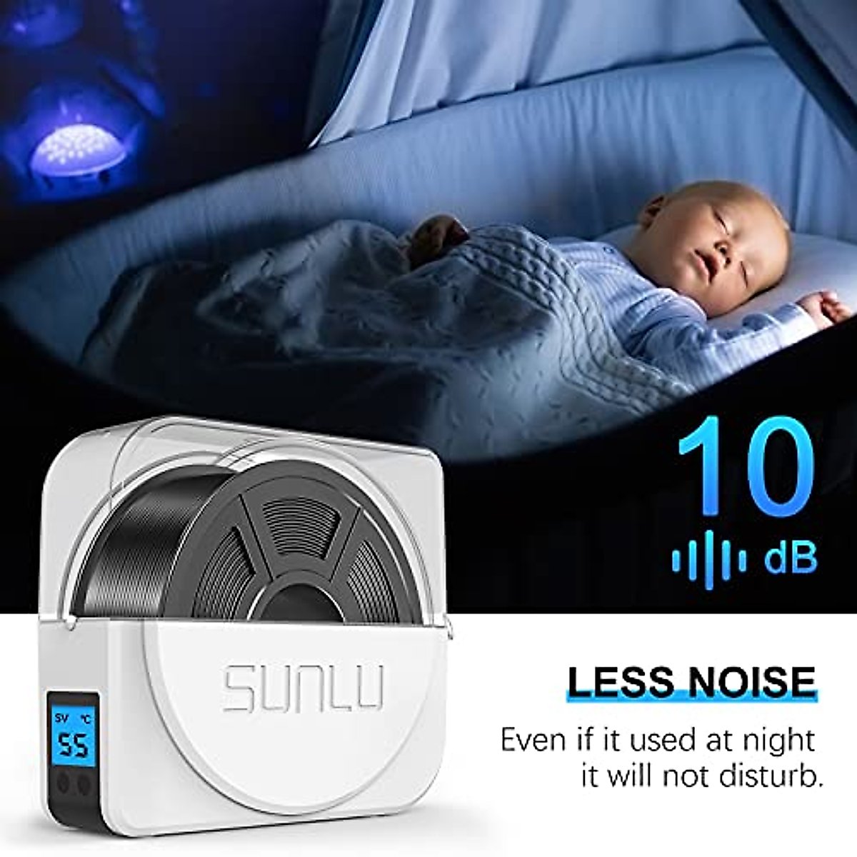 SUNLU Filament Dryer Box for 3D Printer Filament, S1 Plus Upgrade Fan, Keep Filament Dry During 3D Printing, Filament Holder, Keep 3D Filament No More Brittle/String/Poor Adhesion, White