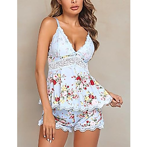 Avidlove Women's Two Pieces Pajama Set Cami Pjs Shorts with Shirt Modal Sleepwear Set Floral Print