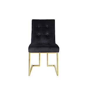 Iconic Home Liam Contemporary Brass Metal Frame Modern Tufted Velvet Polished Dining Side Chair, Black (Set Of 2)