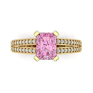 Clara Pucci 2.64ct Emerald Cut Solitaire split shank Pink Simulated Diamond Designer Wedding Anniversary Bridal Ring 14k Yellow Gold