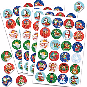 HOWAF Christmas Stickers, 96pcs Assortment Holiday Sticker Round Xmas Label Stickers Gift Stickers Kids Stickers for Crafts, Scrapbooking, Card Making, Christmas Party Supplies, 24 Patterns, 4cm