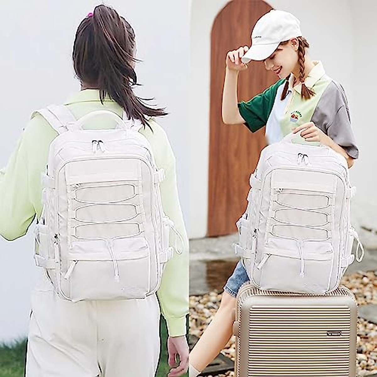 Travel Backpack for Women Men 17 Inch Laptop Backpacks with USB Port Carry on Bag Airline Approved Large College School Bookbags Waterproof Work Business Sport Rucksack Casual Daypack (White)