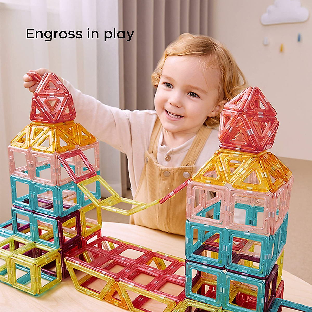 bc babycare 113PCS Magnetic Tile Building Blocks Set for Kids 36M+ with Storage Box，Preschool Educational Magnetic Building Toys Gift Set for Boys and Girls Aged 3+