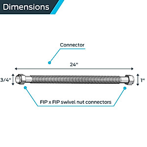 Holdrite QuickFlex 1 Inch FIP x 3/4 Inch FIP x 24 Inch Water Heater Connectors, Corrugated, Stainless Steel, QFC-17524