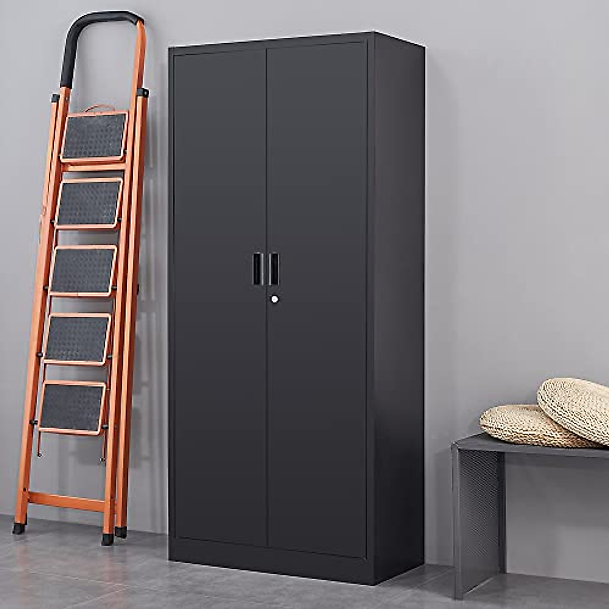 iCHENGGD Metal Storage Cabinet with 2 Door and 4 Adjustable Shelves, 70.8 inch Tall Steel Cabinet for Warehouse, Garage, Home, Office,Easy Assemble Required (Black)