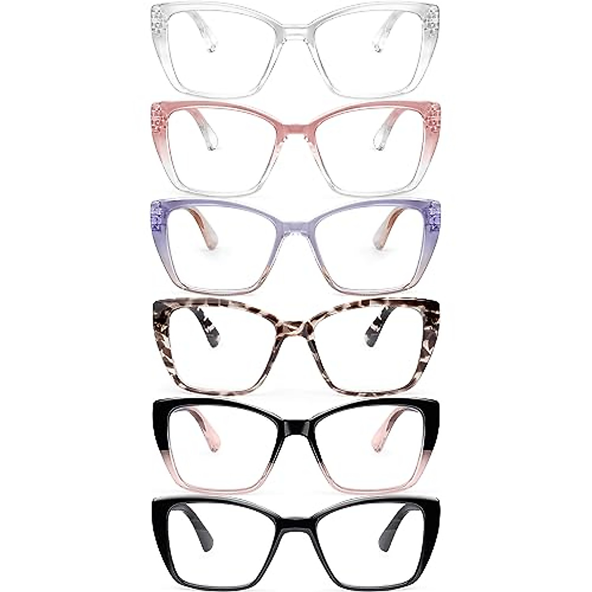 HOFANNO 6 Pack Stylish Reading Glasses for Women 1.5 Blue Light Blocking Readers Cateye Eyeglasses with Spring Hinge