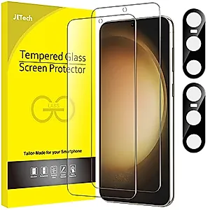 JETech Screen Protector for Samsung Galaxy S23 5G 6.1-Inch with Camera Lens Protector, Tempered Glass Film, Fingerprint ID Compatible, HD Clear, 2-Pack Each