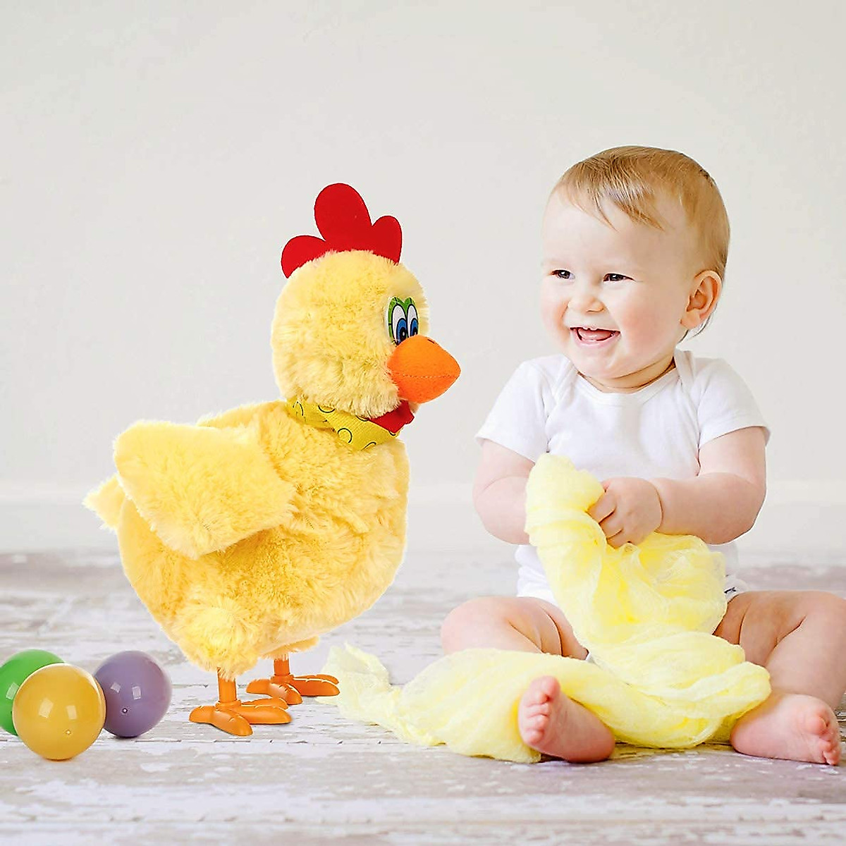 Plush Chicken Laying Eggs Toy Electric Stuffed Animal Crazy Chick Doll with Sound Music for Boys Girls (29.05cm)