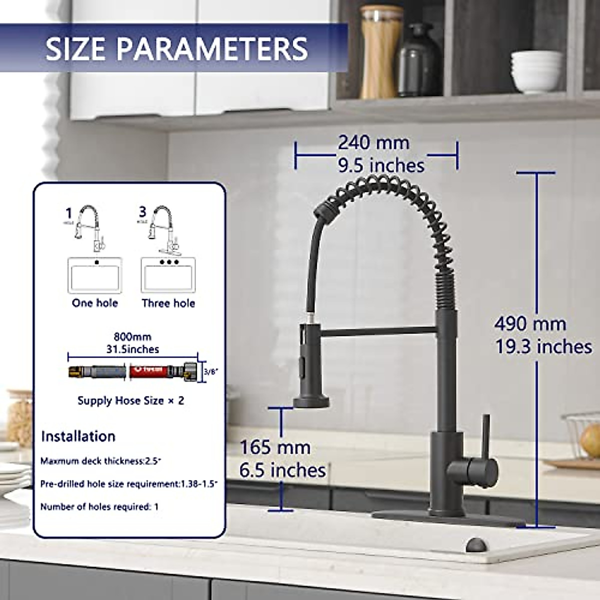 VOTON Kitchen Faucets with Pull Down Sprayer Matte Black Sink Faucet Stainless Steel Commercial Spring Pull Out Farmhouse faucets for Camper Laundry Utility Rv Bar Sink Faucet