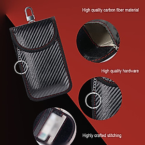 Middrivr 2Pcs Car RFID Signal Blocking Key Fob Protector, Signal Blocker Pouch for Car, RFID Security Shield Bag, Universal Carbon Fiber Anti-Theft Car Keys Faraday Pouch with Keychain Holder