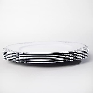 6Pcs Embossed Charger Plates, 13-Inch Round Dinner Plate Chargers, White with Gold Trim, White + Gold Trim (NM00603)