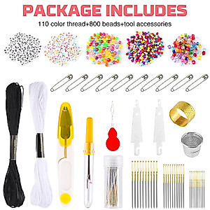 Needbrock 1060 Pcs String Bracelet Kit, Friendship Bracelets String Making Kit Including 110 Colors Embroidery Floss, 900 Beads and 50 Cross-Stitch Tool, String Kit for Friendship Bracelet Making
