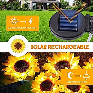JHBOX Solar Flower Lights 4 Pack Combo - 2 Sunflower Lights and 2 Lily Flowers Garden Light, Solar Christmas Lights Garden Stakes for Winter Outdoor Decor, Holiday Lighting for Patio, Pathway, Yard