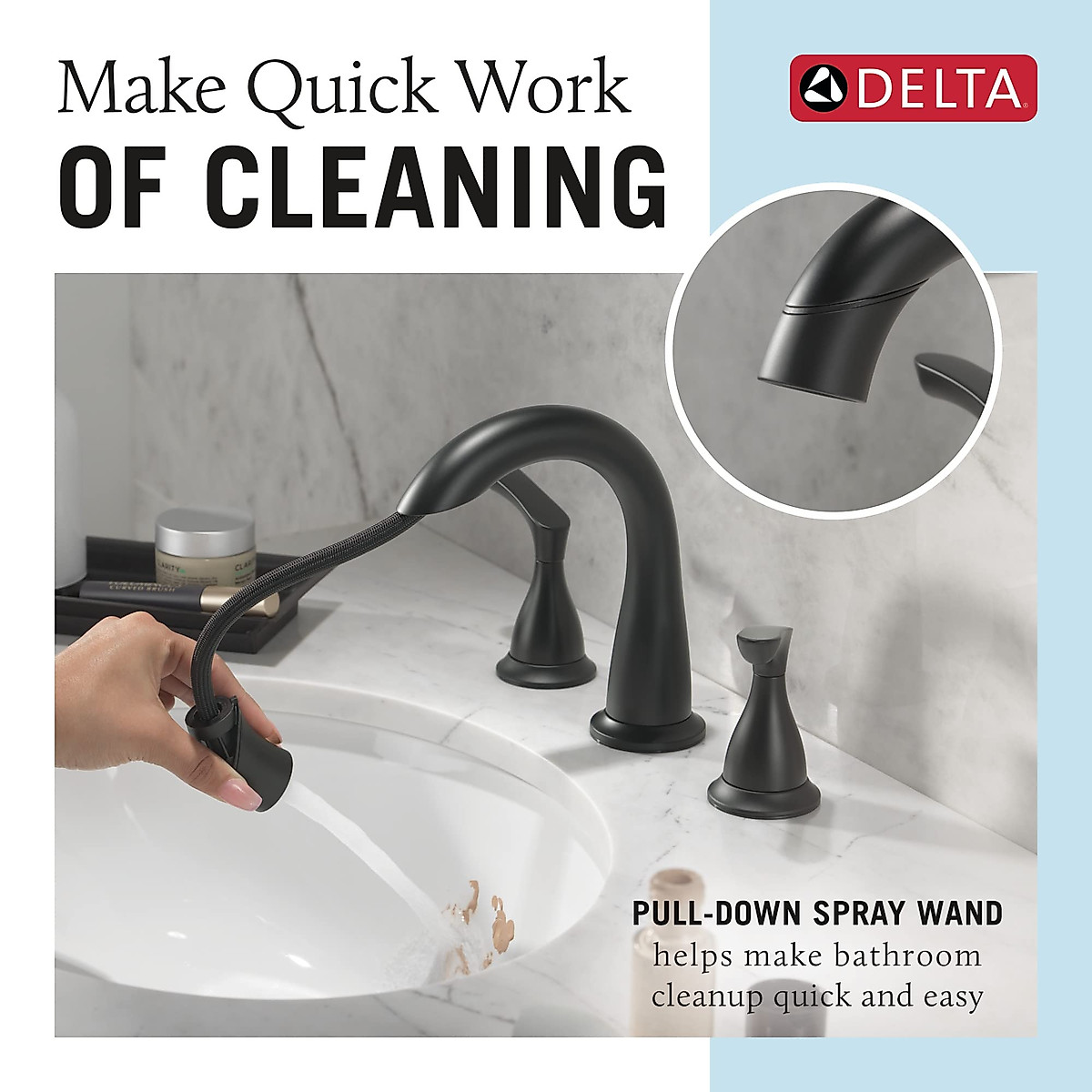 Delta Faucet Broadmoor Pull Down Bathroom Faucet Black, Bathroom Pull Out Faucet, Widespread Bathroom Faucet 3 Hole with Magnet Dock, Bathroom Sink Faucet, Matte Black 35765LF-BLPD