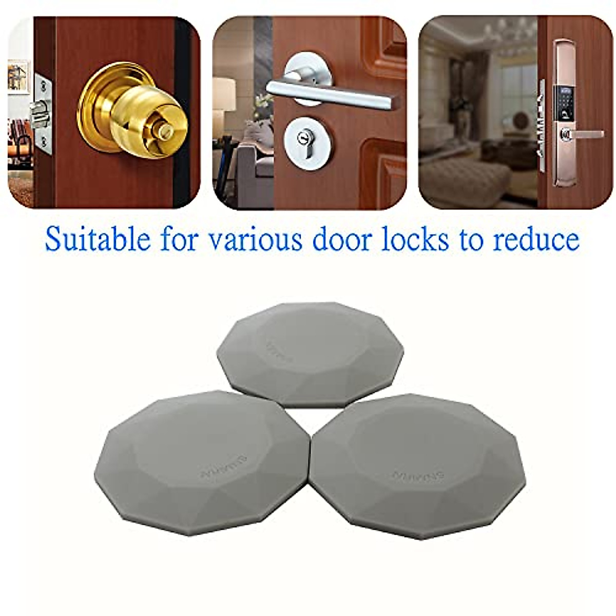 Door Stops Wall Protector 3" (3 PCS) with Strong 3M Adhesive - Quiet and Shock Absorbent Silicone Wall Protectors from Door Knobs - Larger Door Bumper to Protect Every Wall Surface (Gray）