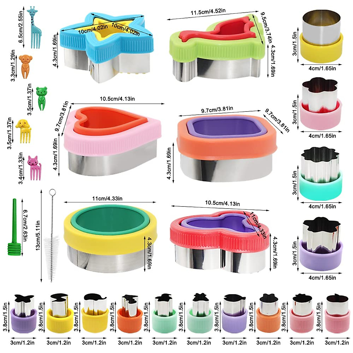 32 Pcs Sandwich Cutter Set, FineGood Sandwich Cutter and Sealer Cookie Cutters Vegetable Fruit Cutters Shapes for Kids with Food Picks Brush