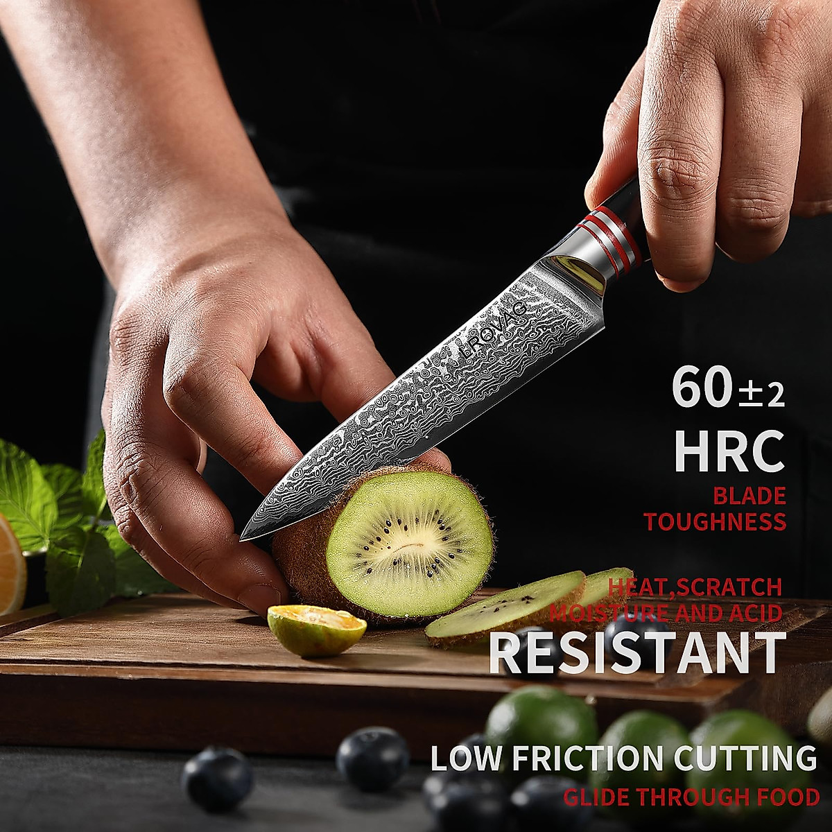 lrovag Utility Kitchen Knife，5 Inch Damascus Paring Knife, Super Sharp High Carbon Stainless Steel Fruit Knife，Multipurpose Chopping Knife, Japan VG10 Steel Core,Premium Gift Box