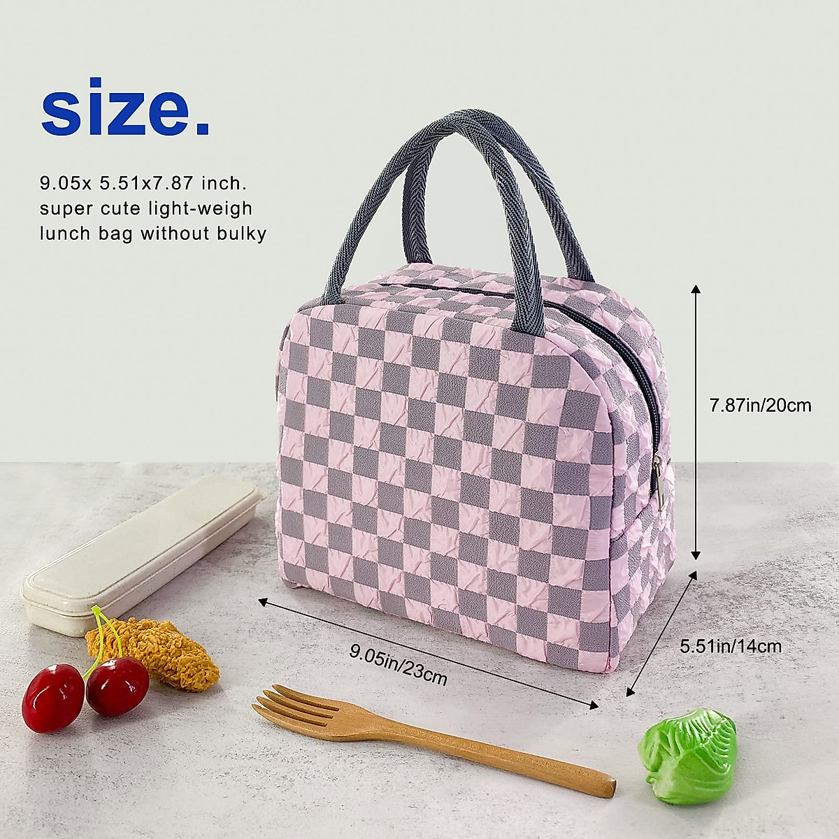 Mziart Cute Lunch Bag for Women Men, Aesthetic Lunch Bag Reusable Insulated Lunch Tote Bag Kawaii Lunch Box Container Waterproof Lunch Cooler Bag for Work Office Travel Picnic (Pink)