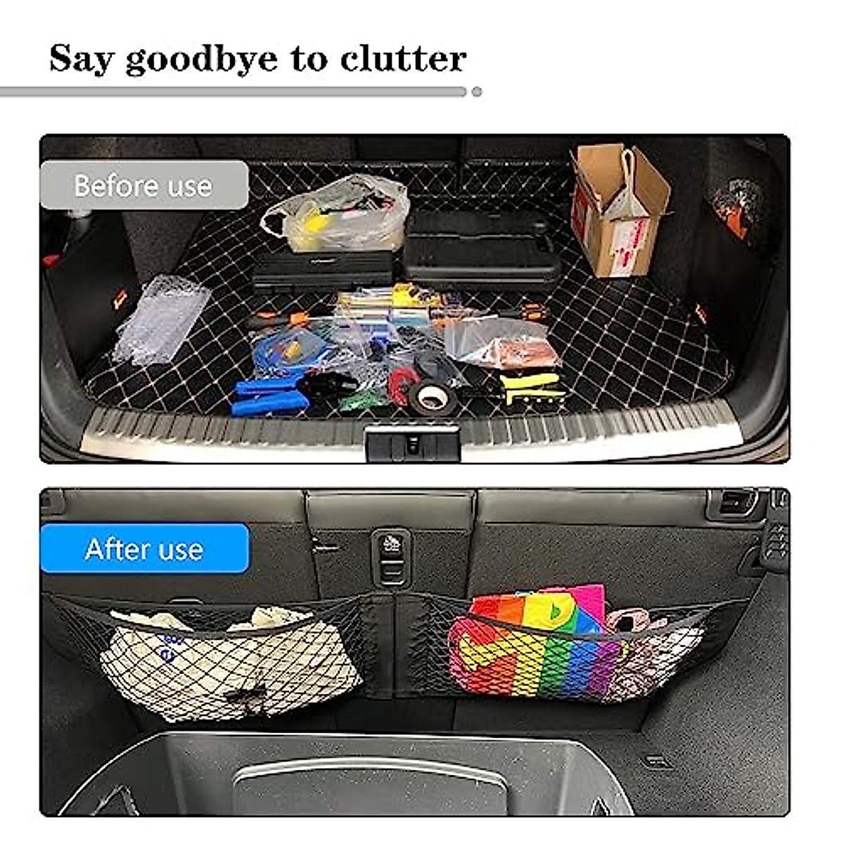 ZKFAR 2 PCS Car Seat Back Dual-Layer Magic Sticker Elastic Net Pocket, Storage Network, 9.8In * 23.6In, Organizer Storage Bag, Universal for Most Cars RV (Black)