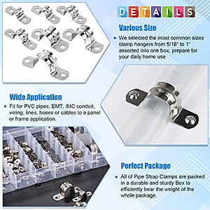Glarks 85Pcs Pipe Strap Clamp Set M8 M10 M12 M14 M16 M20 M25 304 Stainless Steel Two Hole Strap Heavy Duty Rigid Pipe Strap U Bracket Tube Strap Assortment Kit For Pipe Tube Fixing
