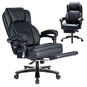 Comermax High Back Big and Tall Office Chairs 90-135° Reclining Office Chair for 400lb Heavy People, Plus Size Rocking Managerial and Executive Chairs with Footrest (Black)