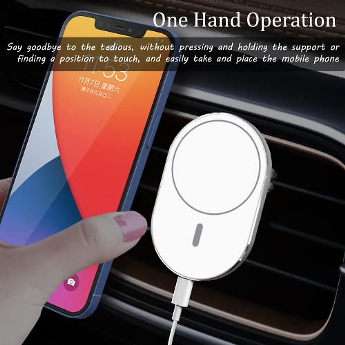 Wireless Car Charger, 15W Qi Fast Charging Auto Clamping Car Mount Magnetic 360 Degrees Rotation Dashboard Windshield Phone Holder (White)