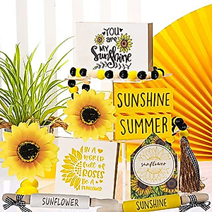 10 PCS Sunflower Tiered Tray Decor,Sunflower Farmhouse,Sunflower Tray,Sunflower Mini Rolling Pins,Faux Sunflower Flower,Sunflower Beaded Garland,You are My Sunshine Tiered Tray Decor,Home Decor Gift