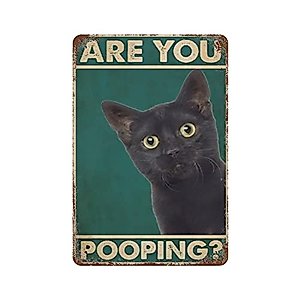 are You Pooping Cat Bathroom Funny Novelty Metal Sign Retro Wall Decor for Home Gate Garden Bars Restaurants Cafes Office Store Club Sign Gift Plaque Tin Sign 8 X 12 INCH