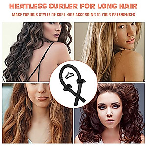 Heatless Curling Rod Headband No Heat Silk Ribbon Curling Rod Hair Roller Curls with Hair Claw Clip Lazy Natural Soft Wave DIY Hair Rollers Styling Tool for Sleep in Overnight (Black)