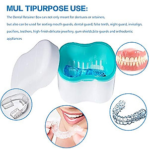 Denture Brush Retainer Case, Denture Case,Denture Cups Bath,Dentures Container with Basket Denture Holder for Travel,Mouth Guard Night Gum Retainer Container (Green)