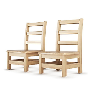 Foundations Little Innovators 8"; 2 Pack Kids Wooden Ladderback School Chairs - Durable Rubberwood Fully-Assembled - Kid Chairs for Daycare and Classrooms