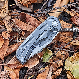 Miguron Knives M Nagain Folding Knife 3.5" Hand Hollow Ground Rubbed Satin M390 Blade Dark Grey PVD Titanium Handle With Carbon Fiber Inlay Pocket Knife MGR-626DG