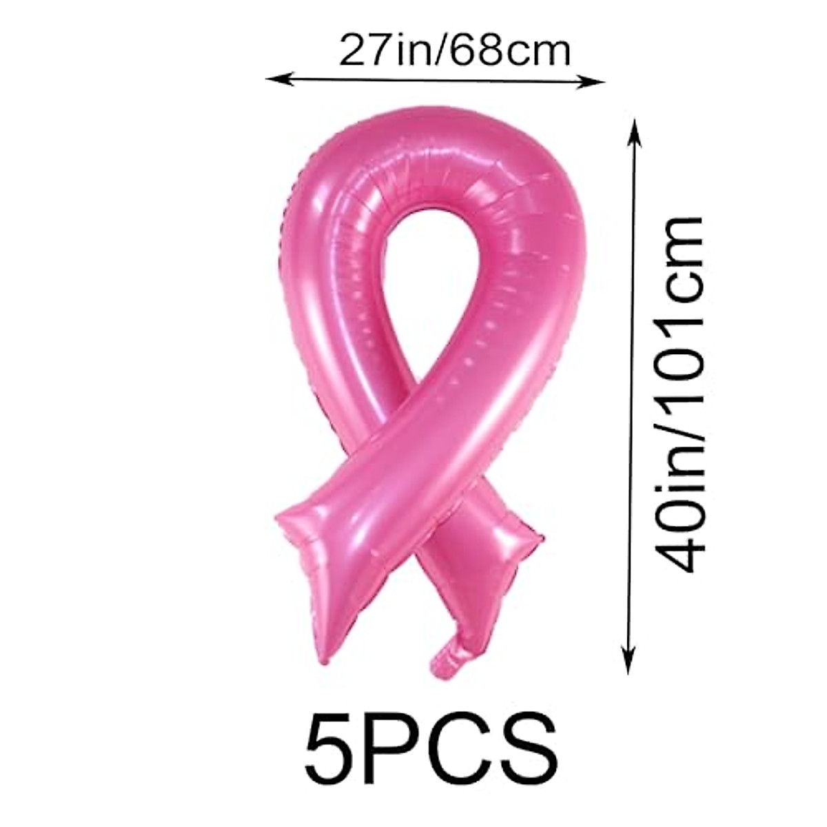 LOONELO 5pcs Breast Cancer Awareness Balloons Decoration, 40inch Pink Ribbon Breast Cancer Awareness Jumbo Foil Balloons, Hope Strength Faith Balloons for Pink Ribbon Breast Cancer Party Supplies