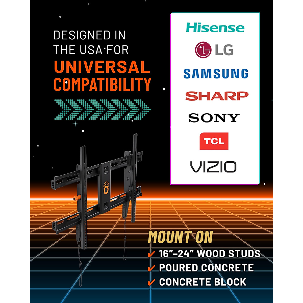 ECHOGEAR Wall Mount TV Bracket for TVs Up to 90" - Low Profile Design Tilts to Eliminate Glare - Includes Drilling Template & Can Be Leveled After Install - UL Listed for Safety