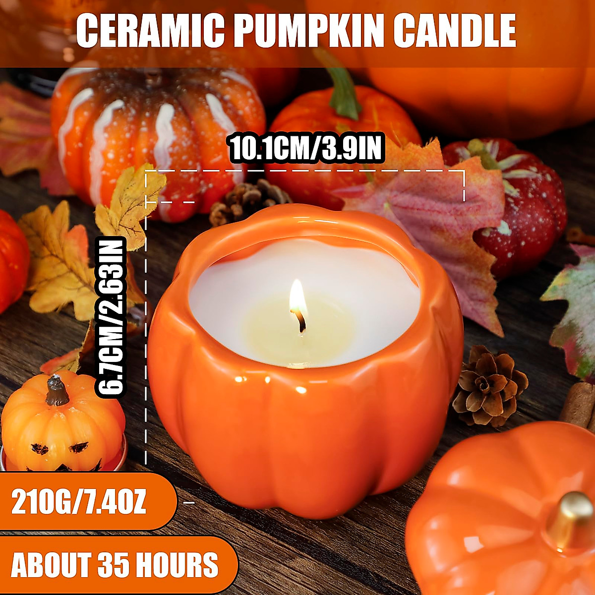 LA BELLEFÉE Pumpkin Scented Candle, Ceramic Pumpkin Shaped Candle, Fall Scented Candles, Natural Soy Candles Gifts for Harvest Decor, 7.4 oz Candle Gift Set for Thanksgiving, Halloween
