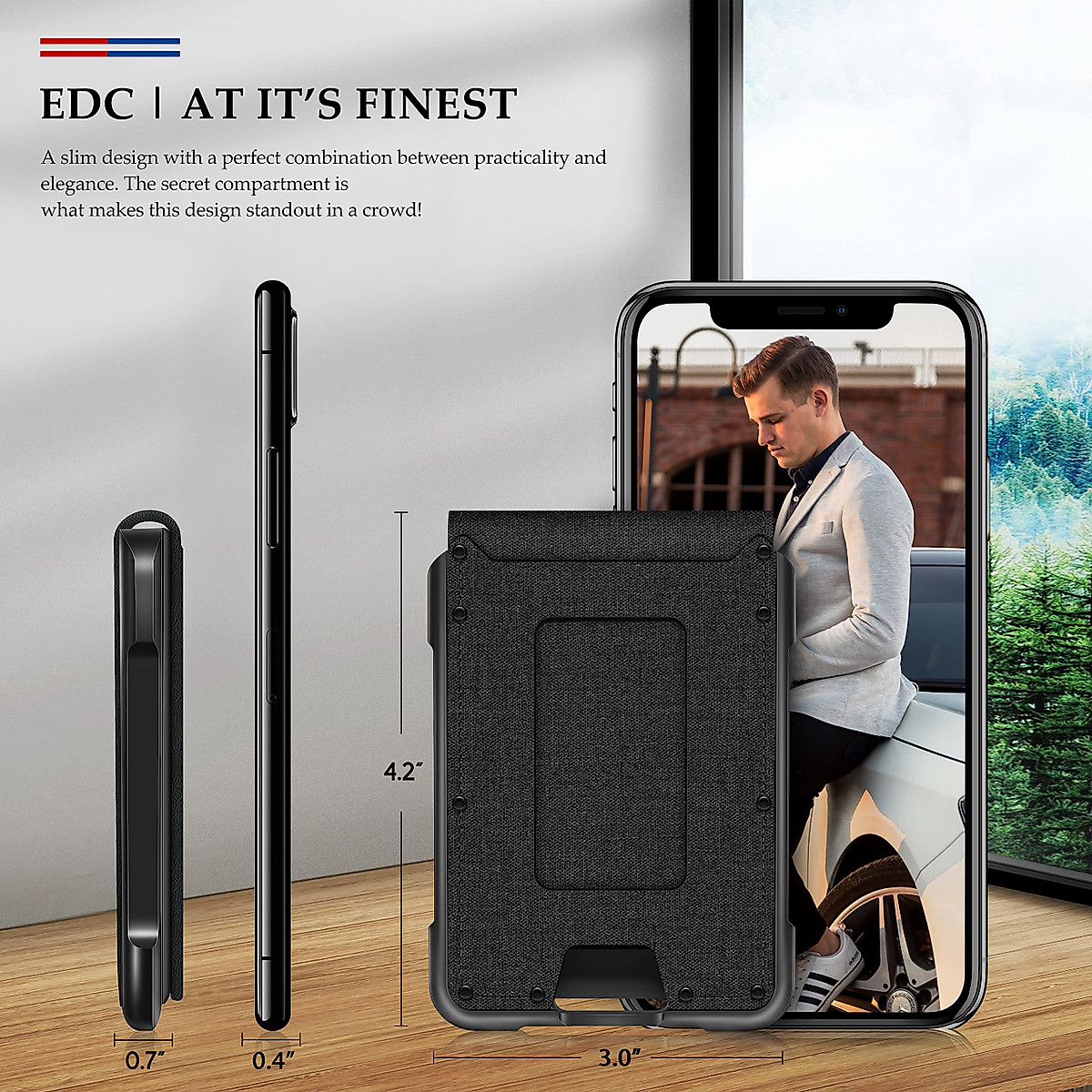 MURADIN Mens Wallet Tactical Bifold Wallets for Men Metal RFID Blocking Aluminum Money Cards Holder Gifts for Men (Black PU)