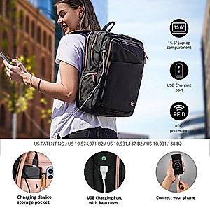 Swissdigital Design Katy Rose Backpack For Women Black with Rose Gold-Tone Zippers College Travel Laptop Backpack With Apple Find My network