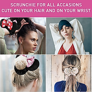 6 Pcs Mouse Scrunchies,Shiny Bows Mouse ears for Birthday Parties, Themed Events, A Perfect Addition to Your Trip Essentials and Accessories For women