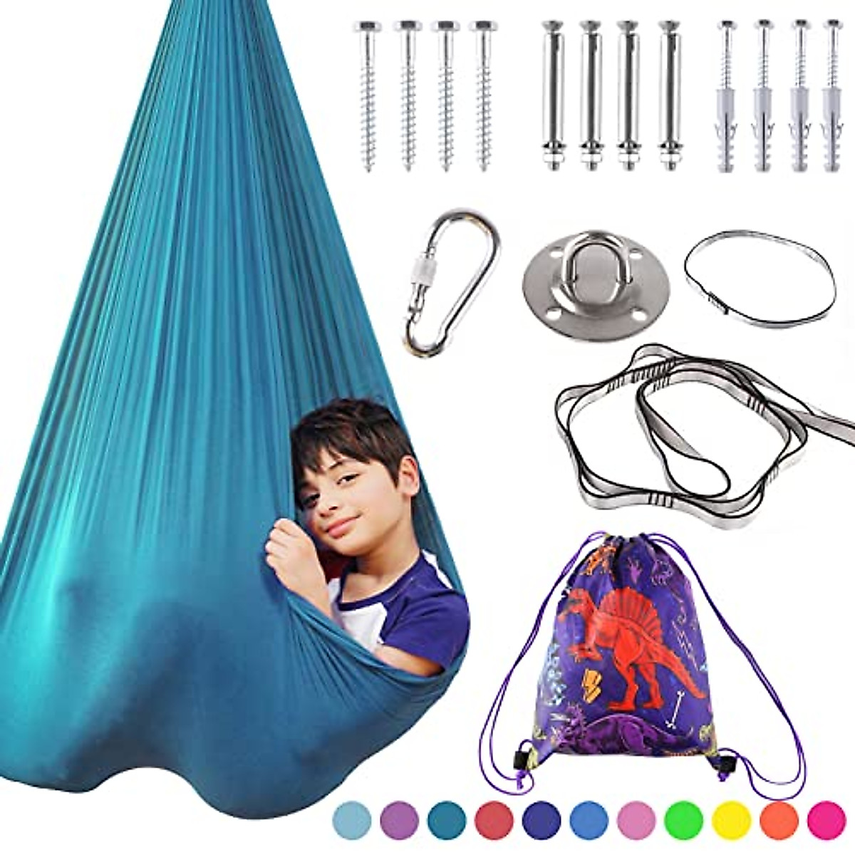 Indoor Therapy Sensory Swing, Special Needs Joy Cuddle Ceiling Snuggle Swings, Outdoor Room Adjustable Fabric Hammock, Autism, ADHD, Aspergers, Sensory Integration, Kids Boy Girl Children Teens Gift
