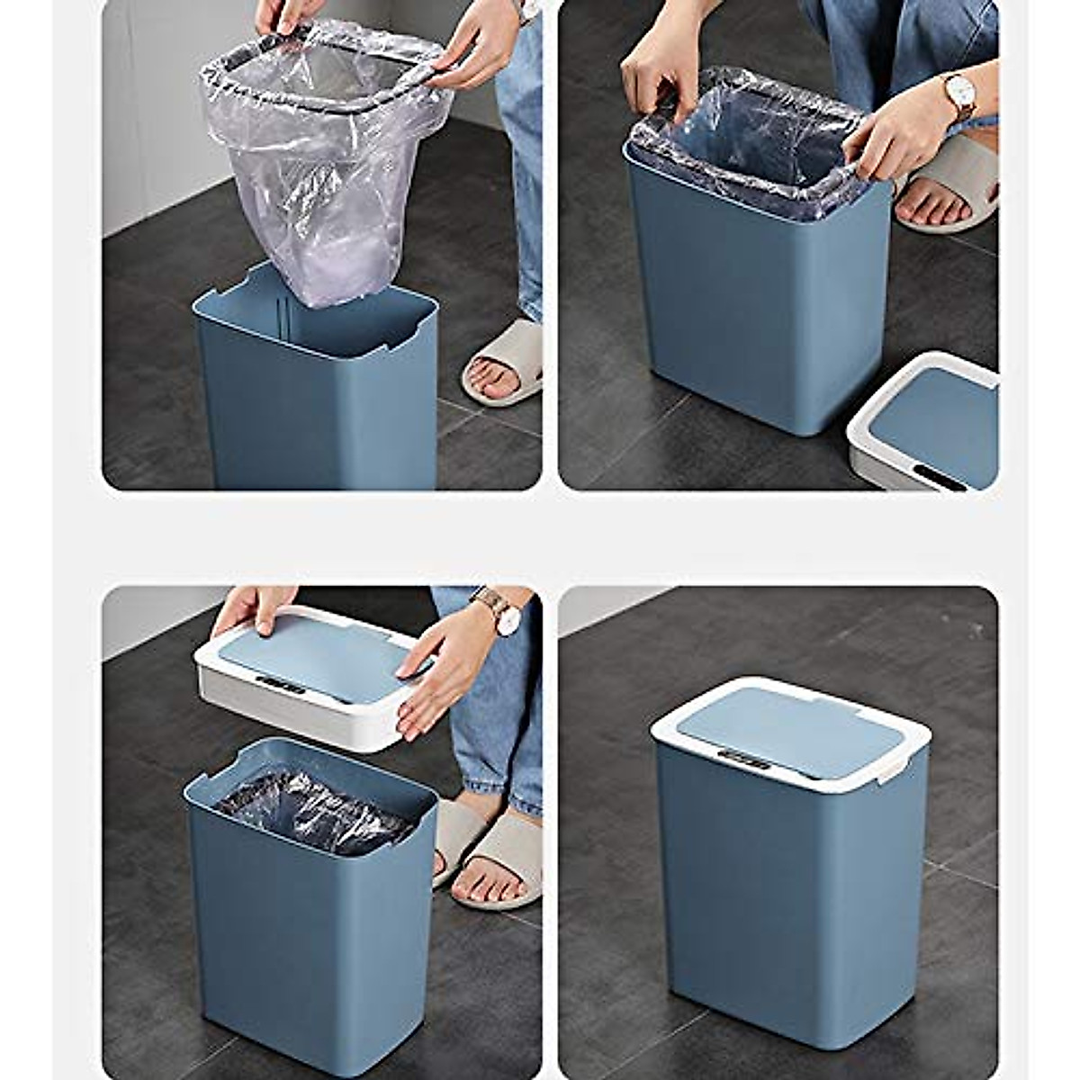 Garbage Can Waste bin Sensor Electronic USB Trash can Automatic Trash cans 14L Smart Induction Sensor Automatic Intelligent Waste Bins (Blue, USB Charger)
