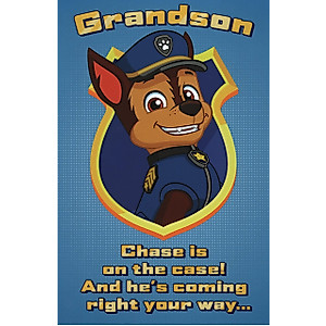 Happy Birthday Card for Grandson Featuring Chase from Paw Patrol: Chase is on the Case! And He's Coming Right Your Way... to Bring a SPECIAL BIRTHDAY WISH because It's Your Big Day!