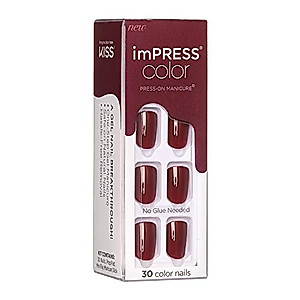 KISS imPRESS Color Press-On Manicure, Gel Nail Kit, PureFit Technology, Short Length, “I'm Not a Cinna”, Polish-Free Solid Color Mani, Includes Prep Pad, Mini File, Cuticle Stick, and 30 Fake Nails