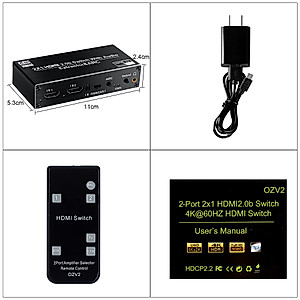 avedio links HDMI Switch Audio Extractor, HDMI Switch Splitter 2 Inputs 1 Output with Remote 4K@60hz, 2-Port HDMI2.0b Switcher Box with Optical Toslink SPDIF+Coaxial+Analog RCA Stereo Audio Out