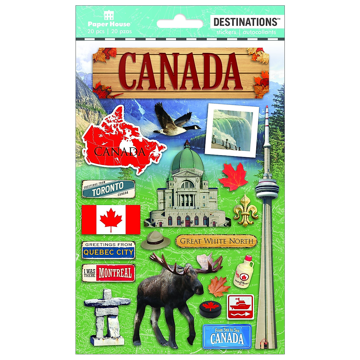 Paper House Productions Travel Canada 2D Stickers, 3-Pack, Green