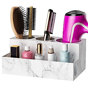 VITVITI Metal Hair Tool Organizer, Hair Dryer and Straightener Holder Countertop, Blow Dryer Holder Bathroom Organizer Storage for Vanity Makeup/Styling Tools/Curling Iron, White Marble Look