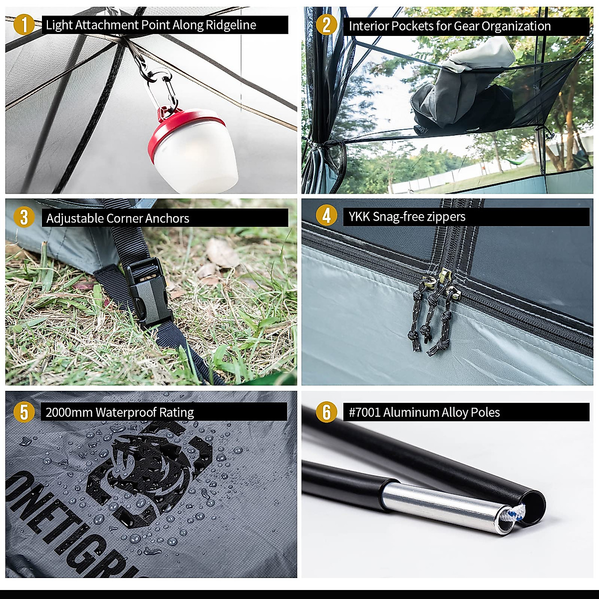 OneTigris COSMITTO 2 Person Backpacking Tent - Free Standing Lightweight Waterproof 3 Season Camping Tent for Outdoor Hiking Mountaineering