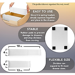 Dial Industries Adjustable Spring Loaded Drawer Dividers, Set of 4, White