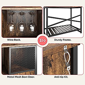 Bestier Wine Bar Cabinet for Liquor and Glasses Coffee Station Buffet Sideboard with Wine Glass Rack Mini Bar for Home Kitchen Storage Cabinet with Sliding Door and Open Shelf