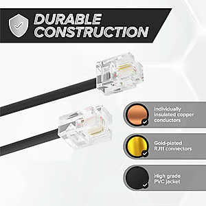 THE CIMPLE CO Phone Line Cord 50 Feet - Modular Telephone Extension Cord 50 Feet - 2 Conductor (2 pin, 1 line) Cable - Works Great with FAX, AIO, and Other Machines - Black